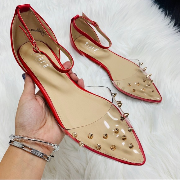Shoes | Red Clear Studded Pointed Sandal | Poshmark